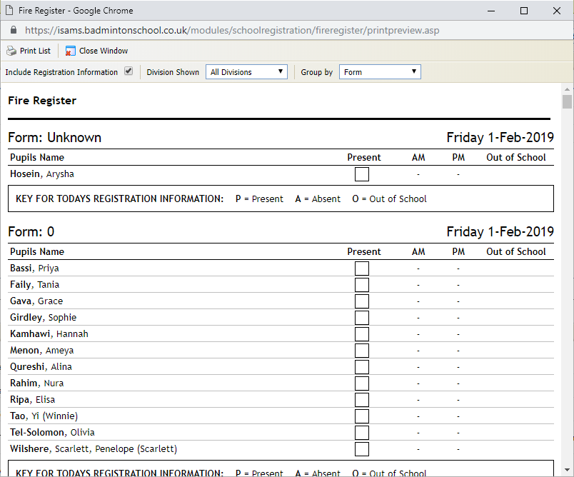 Fire Registers — Badminton School